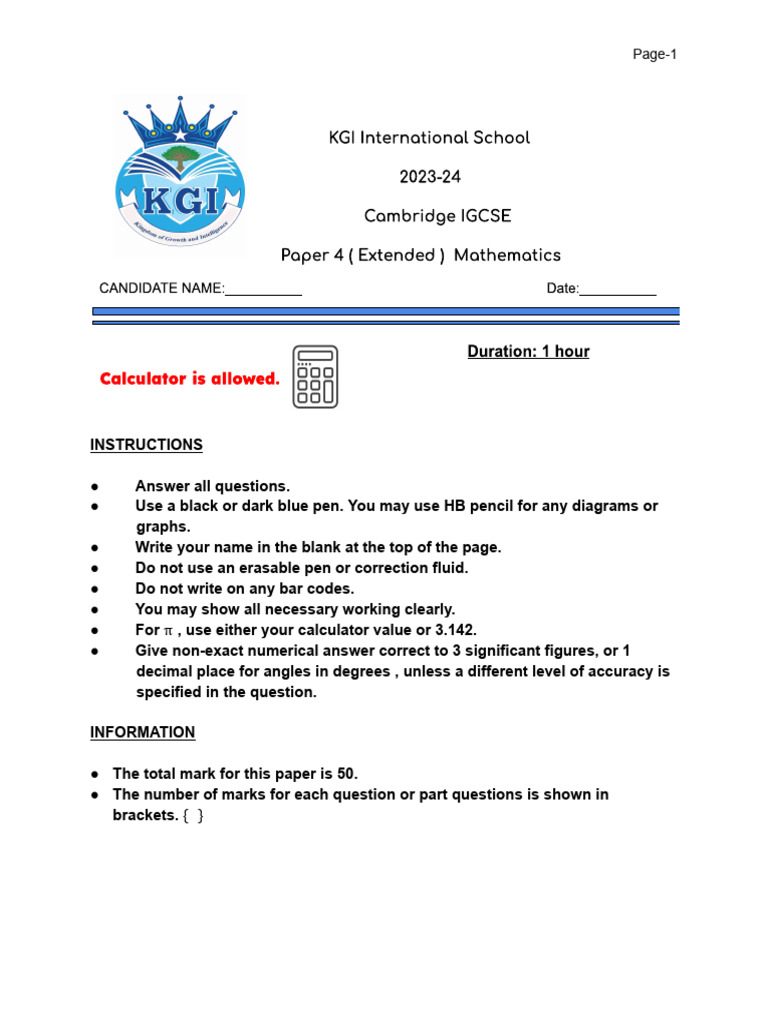 IGCSE Maths Extended Paper II | PDF