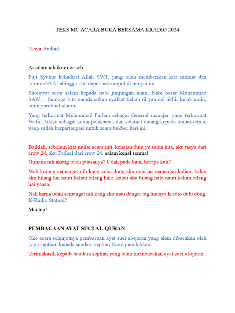 Teks MC Acara Buka Bersama 2024 | PDF