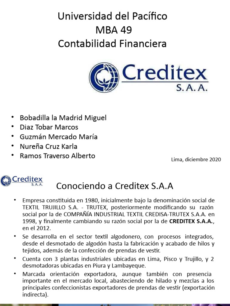 Presentación Trabajo Grupal CF-Creditex S.A.A. | PDF | Textiles ...