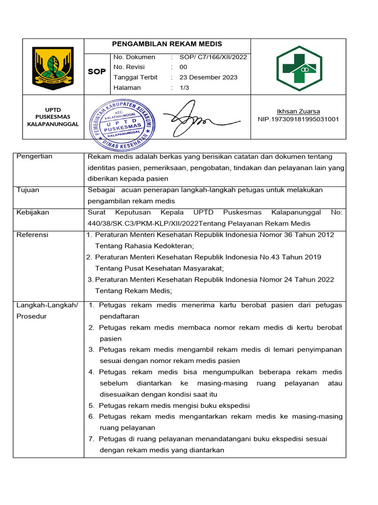 SOP Pengambilan RM | PDF