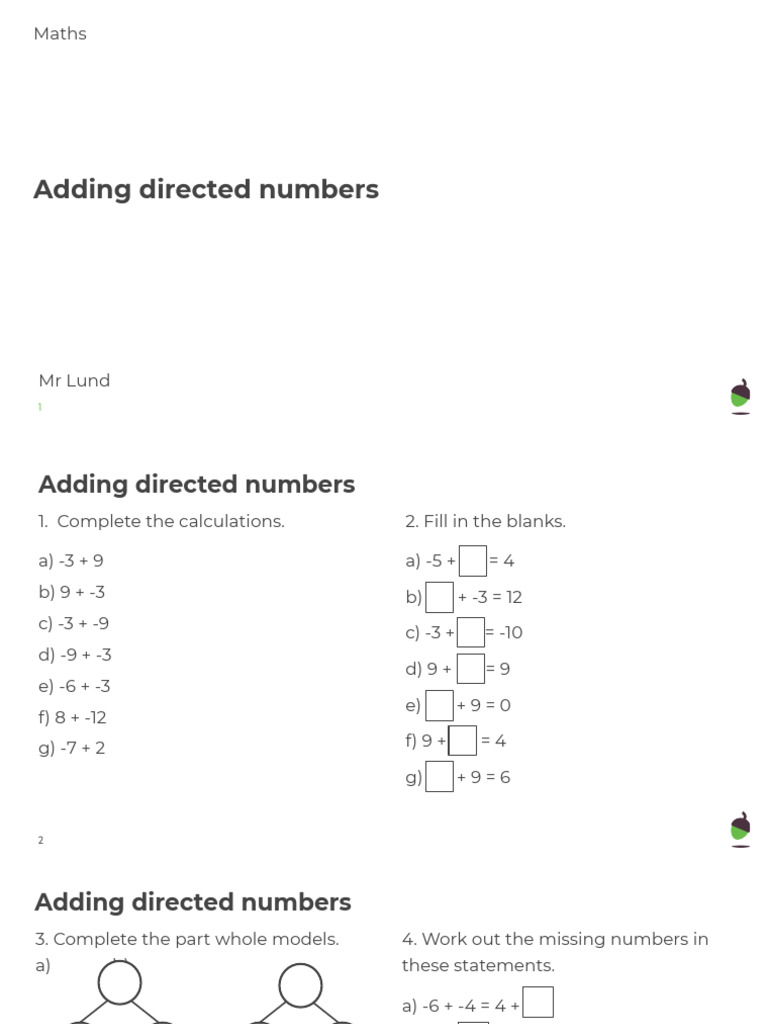 Adding Directed Numbers chjk4t Worksheet PDF | PDF