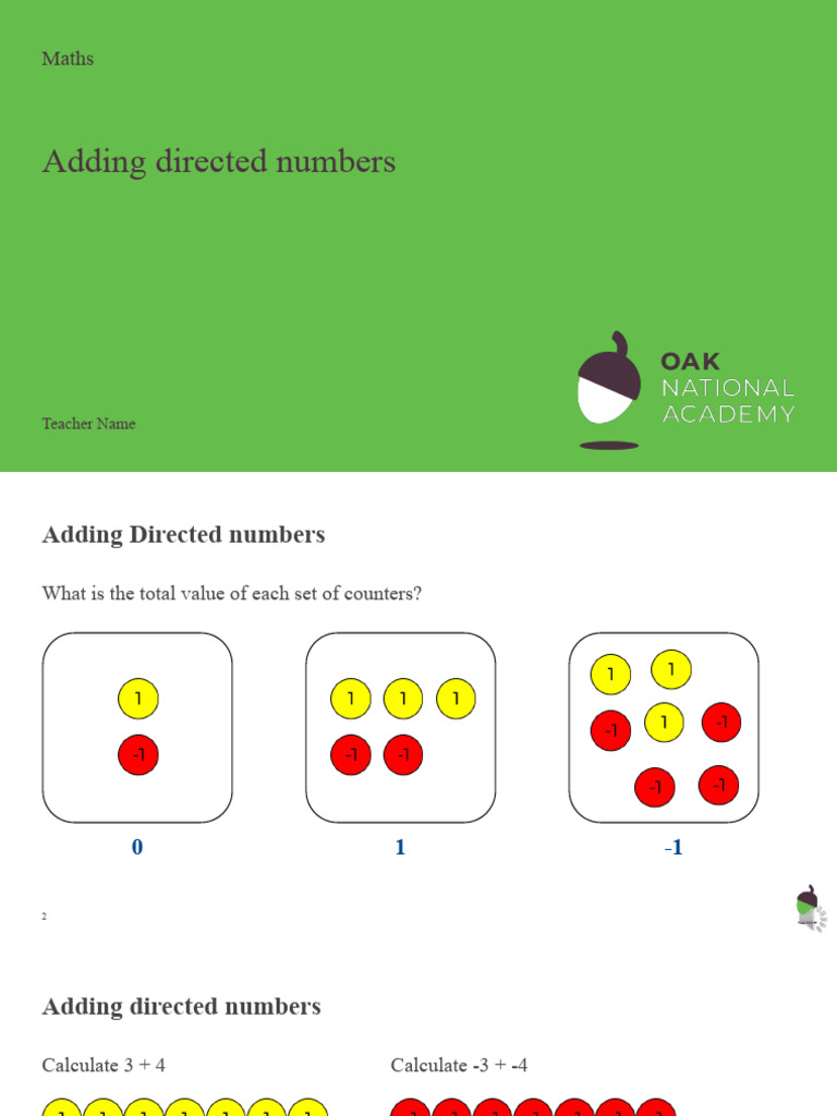 Adding Directed Numbers chjk4t Presentation | PDF