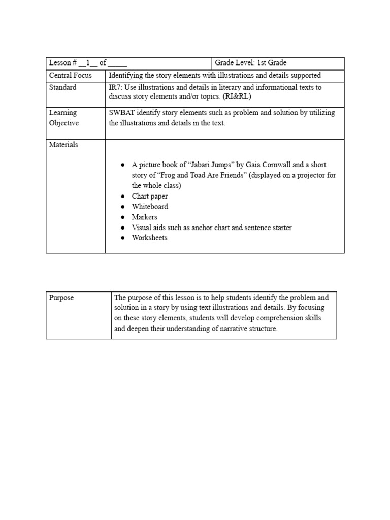 1st Grade Story Elements Lesson Plan | PDF | Reading Comprehension ...