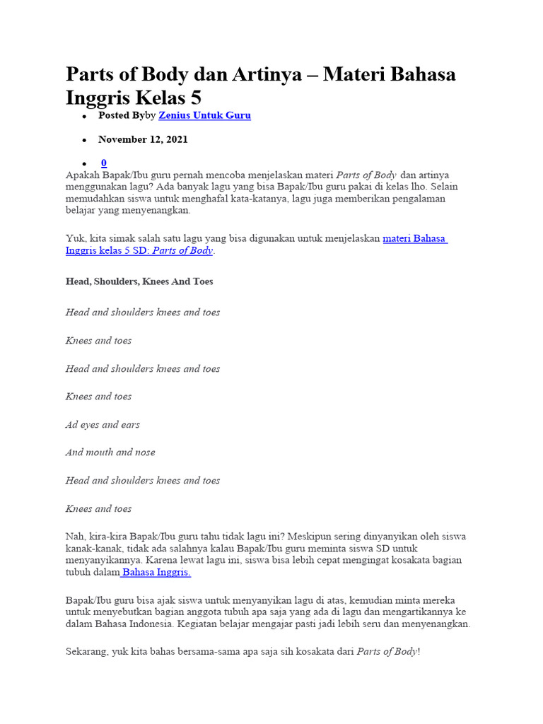 Materi Anggota Tubuh dan Artinya | PDF