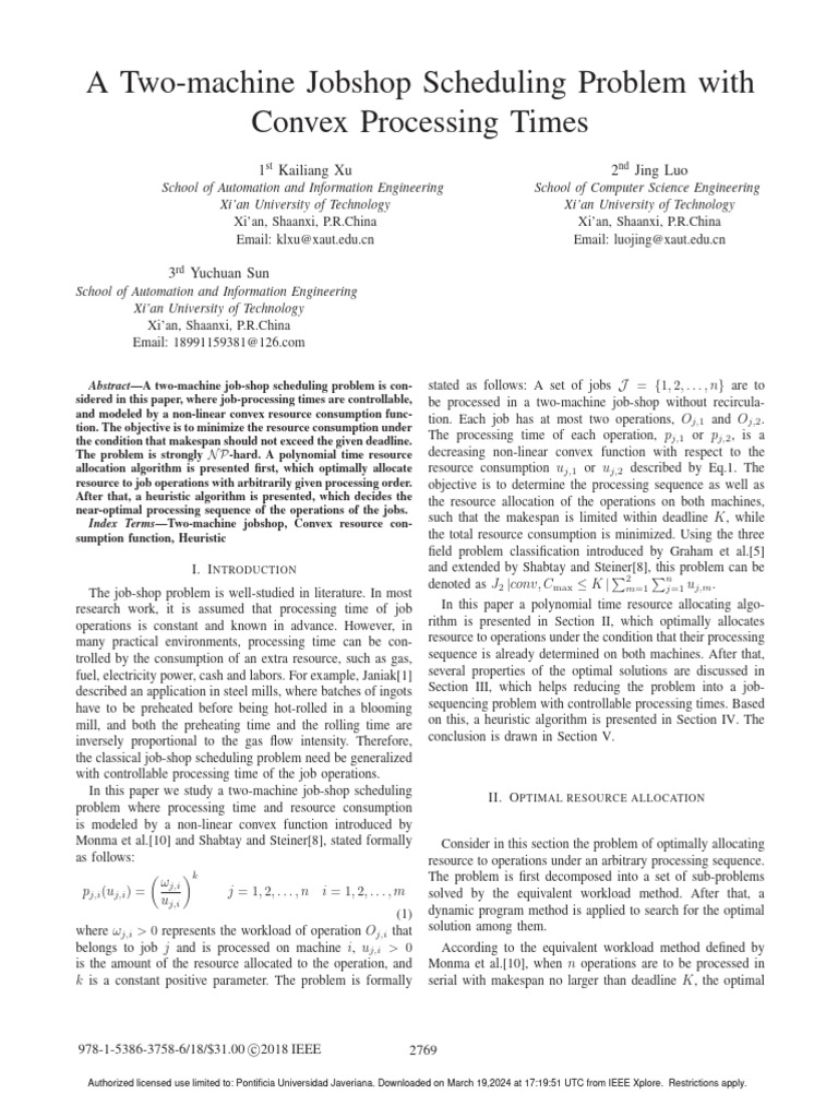 Two Machine Job Shop Scheduling Optimization Pdf Mathematical