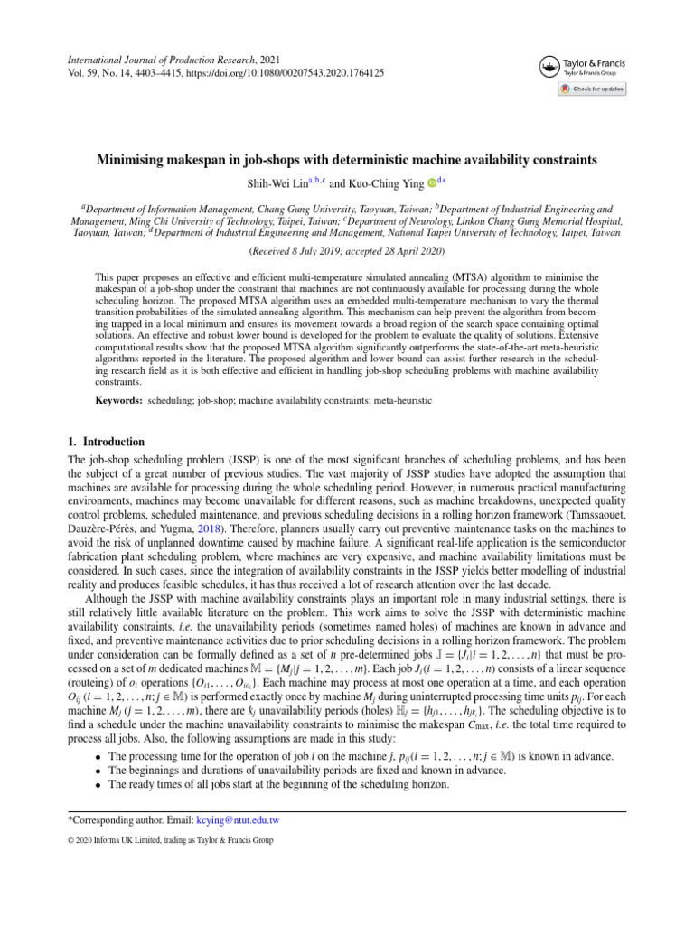 Minimising Makespan In Job Shops With Deterministic Machine Availability Constraints Download