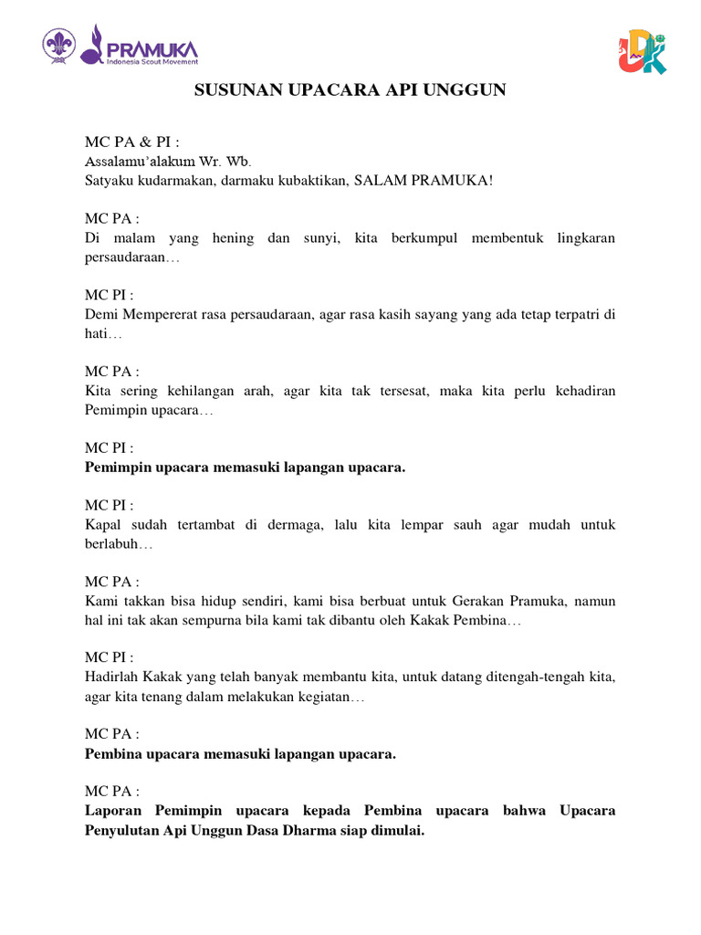 Susunan Upacara API Unggun Ldks Munas 2023 | PDF
