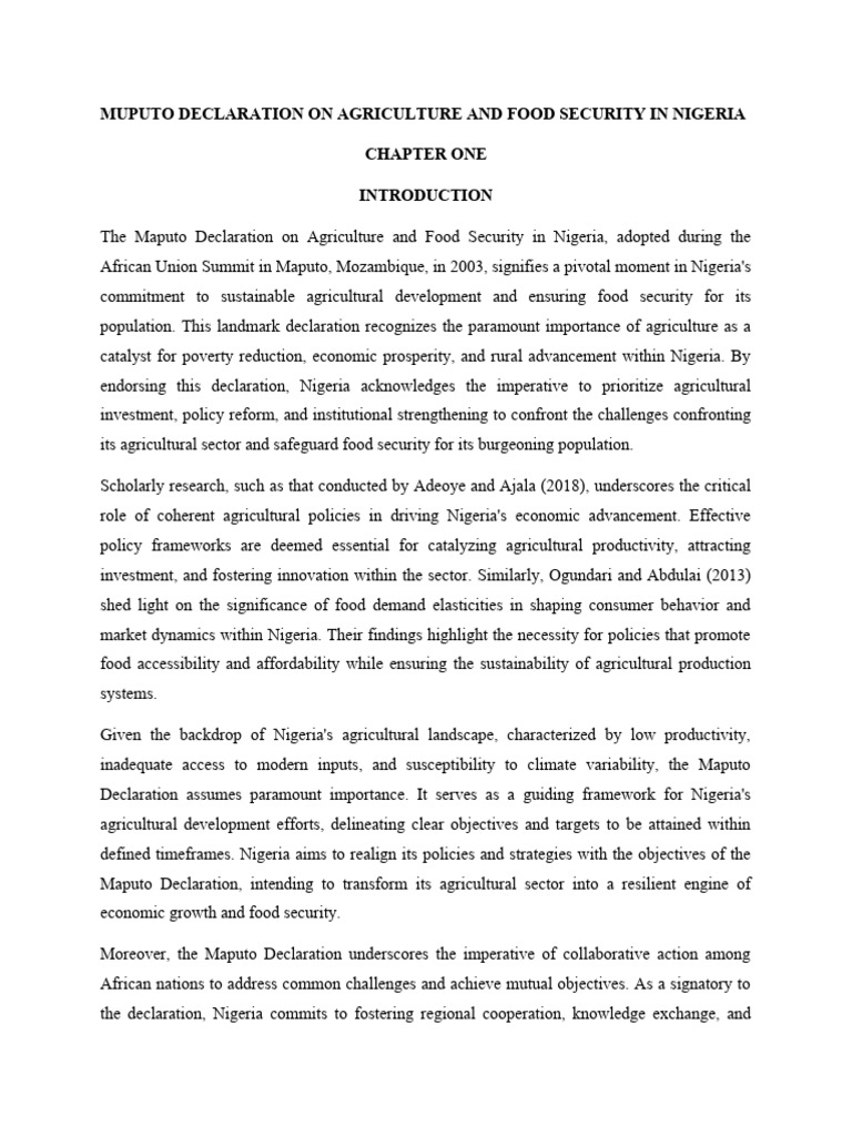Muputo Declaration On Agriculture and Food Security in Nigeria | PDF | Food Security | Malnutrition
