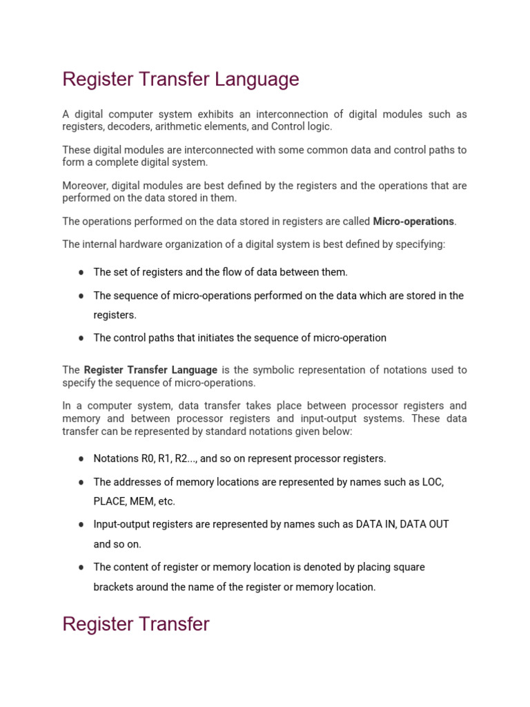Register Transfer Language | PDF | Central Processing Unit | Digital ...