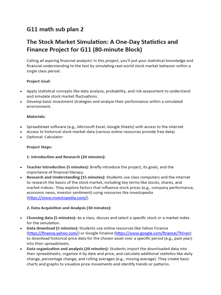 G11 Stock Market Simulation Project | PDF | Investing | Simulation