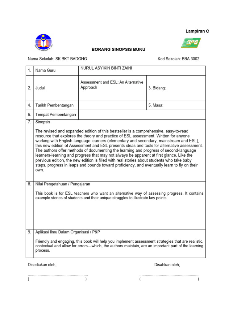 Sinopsis - ASSESMENT AND ESL AN ALTERNATIVE APPROACH | PDF