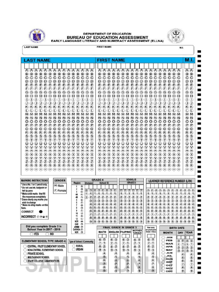 ELLNA Answer Sheet | PDF