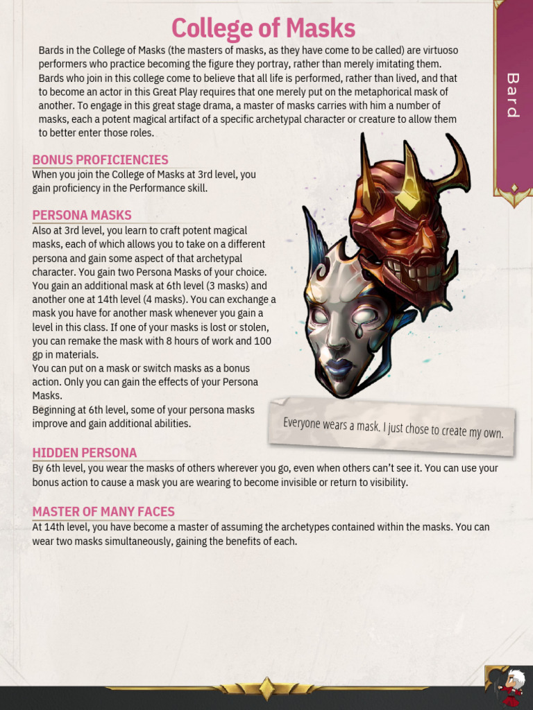 College of Masks | PDF | Mask | Bard