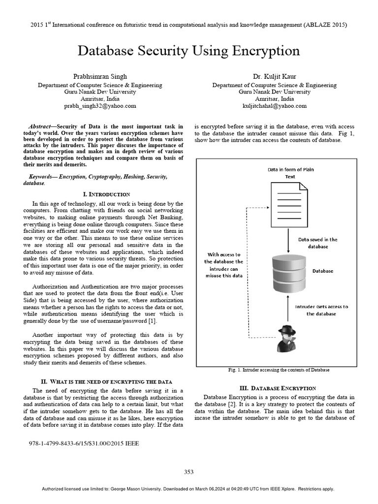 Database_security_using_encryption | PDF | Cryptography | Encryption