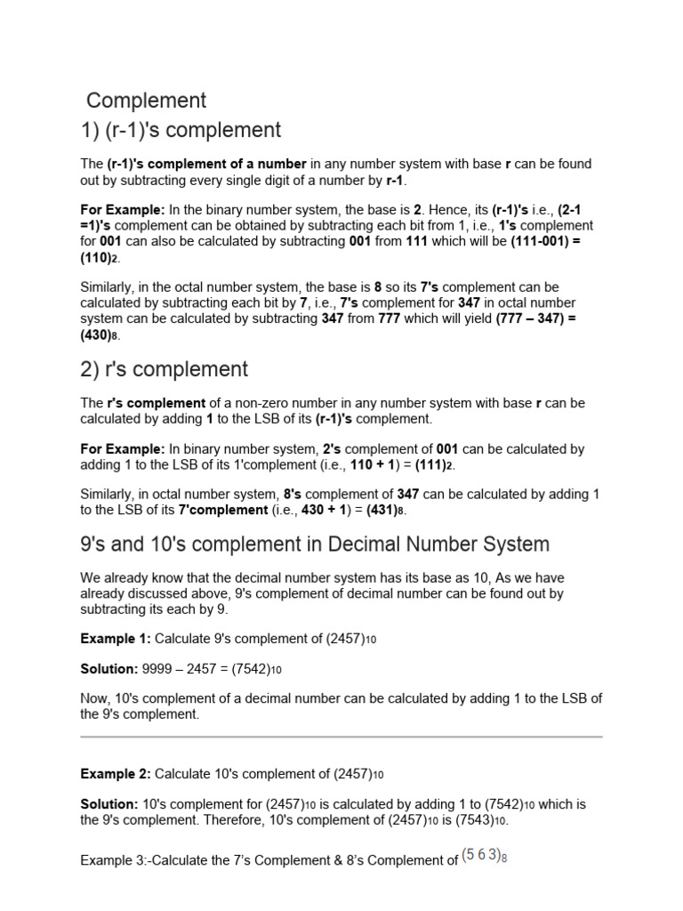 Complement System and Substraction of Number Using R's Complement | PDF | Subtraction | Encodings