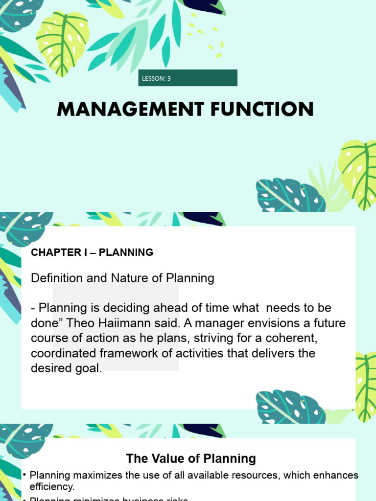 Lesson 5 Management Function | PDF | Planning | Goal