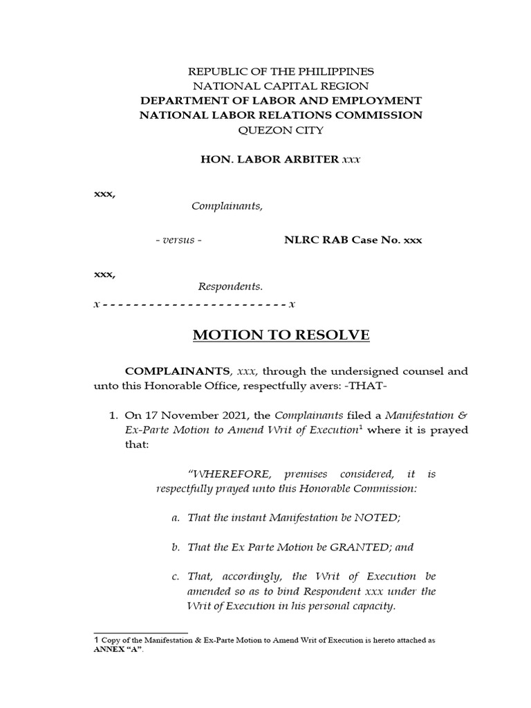 Motion To Resolve | PDF | Ex Parte | Legal Procedure
