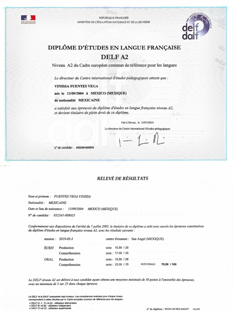 Certificado Delf A2 Pdf