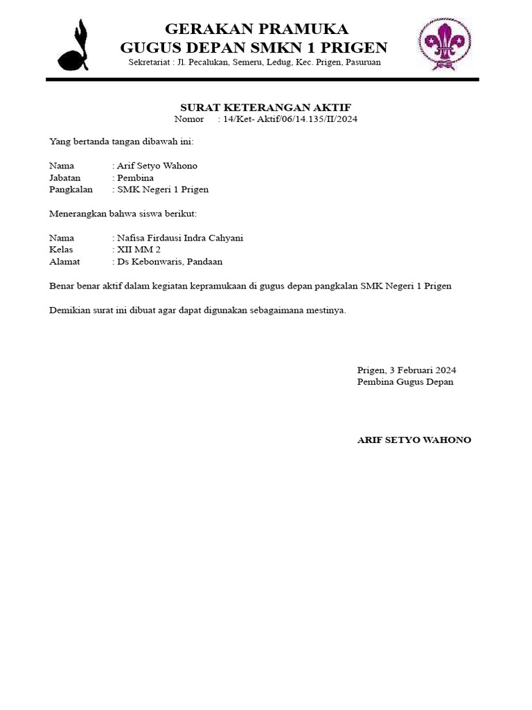 Surat Atif Gudep Nafisa | PDF