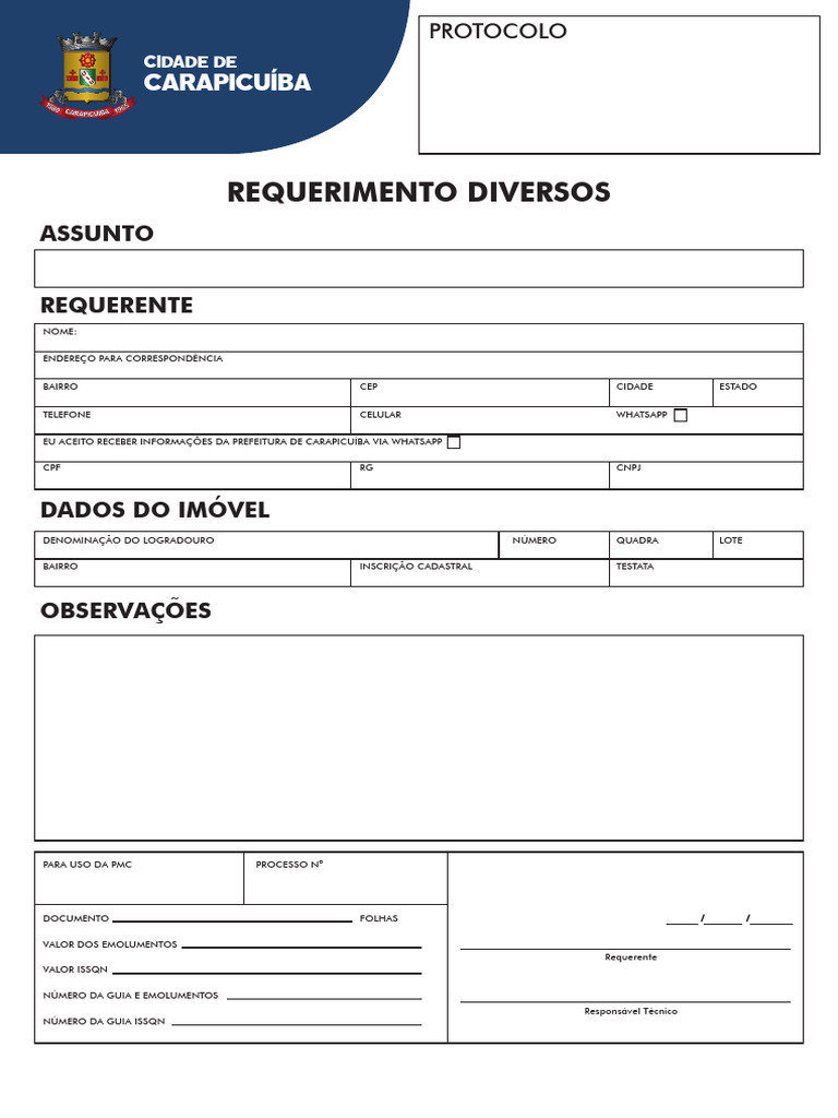 Requerimento Diversos - Prefeitura Carapicuíba | PDF