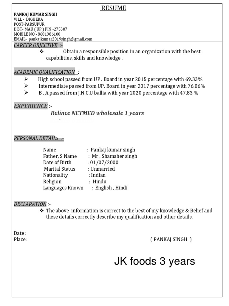 Pankaj Kumar Singh Resume 2023 | PDF