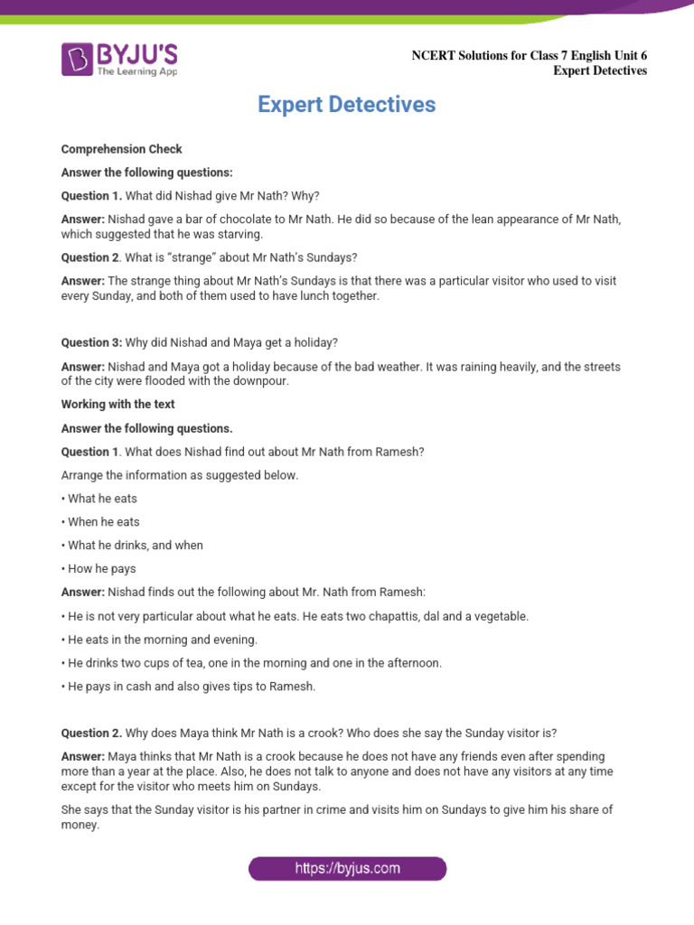 Expert Detective Ncert Class 7 English Solutions | PDF