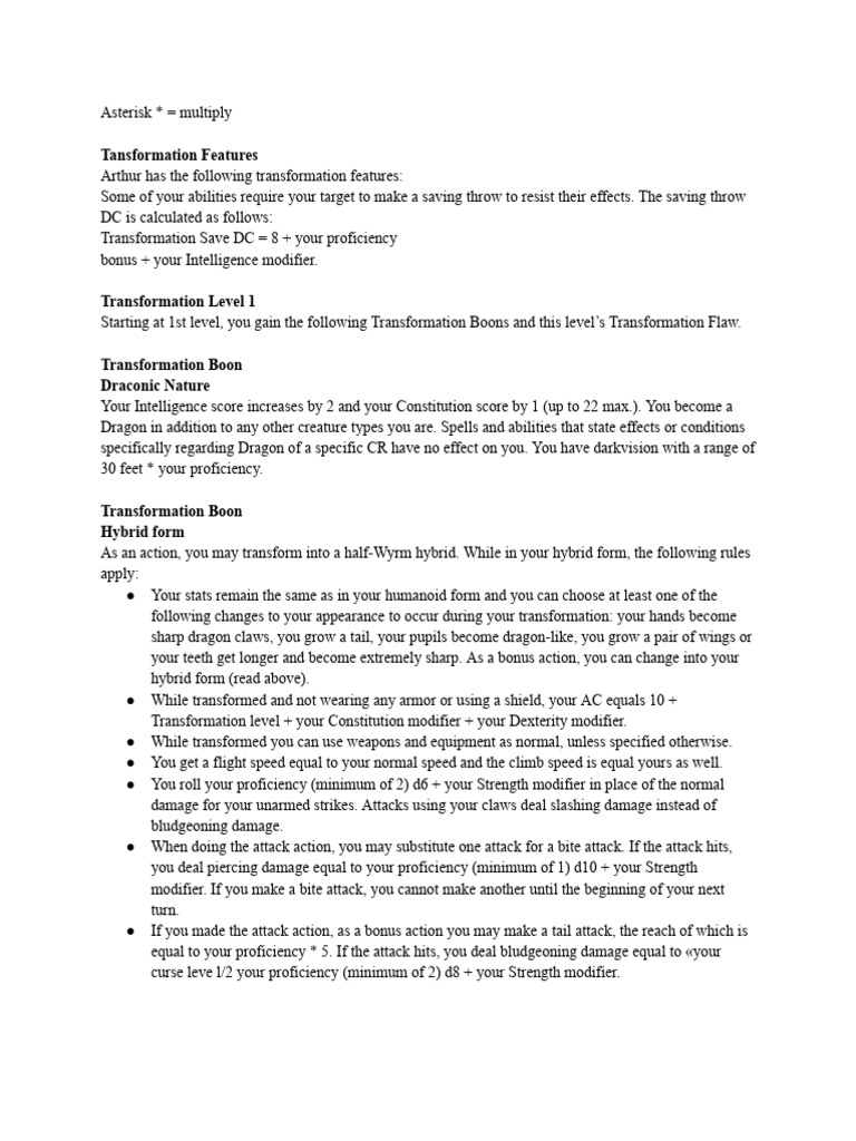 Arthur Transformation Features | PDF