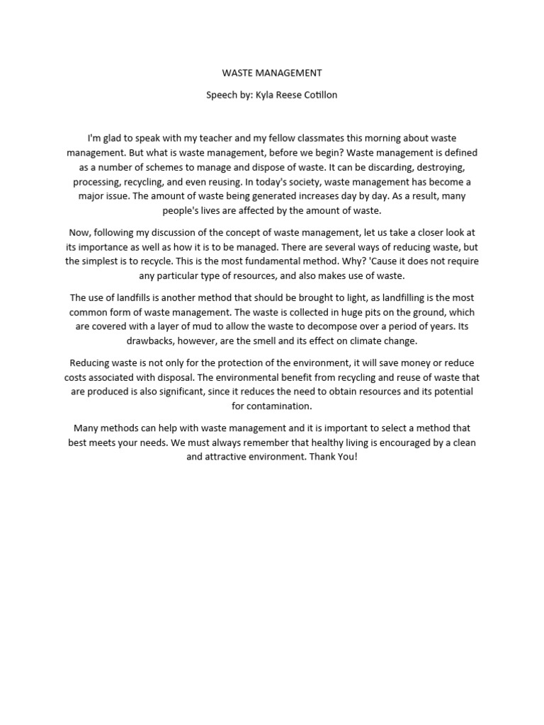 Waste Management Speech | PDF
