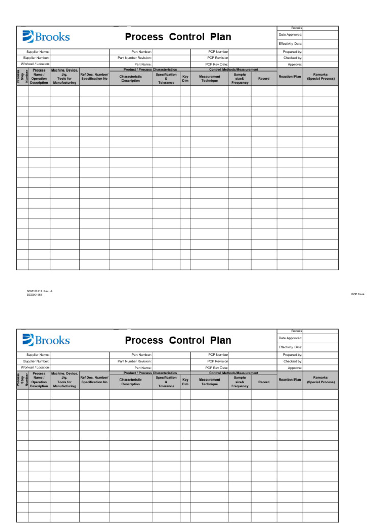 Process Control Plan: SCM100113 Rev. A DCO001668 PCP Blank | PDF ...