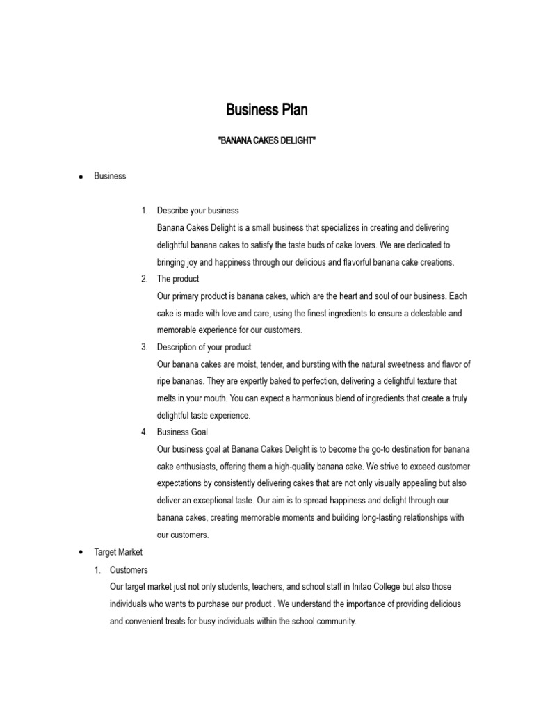 Business Plan | PDF | Cakes | Banana