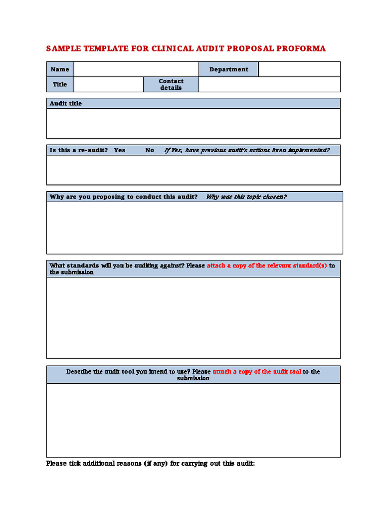 Sample Template For Cli Ni Cal Audi T Proposal Proforma: Contact ...