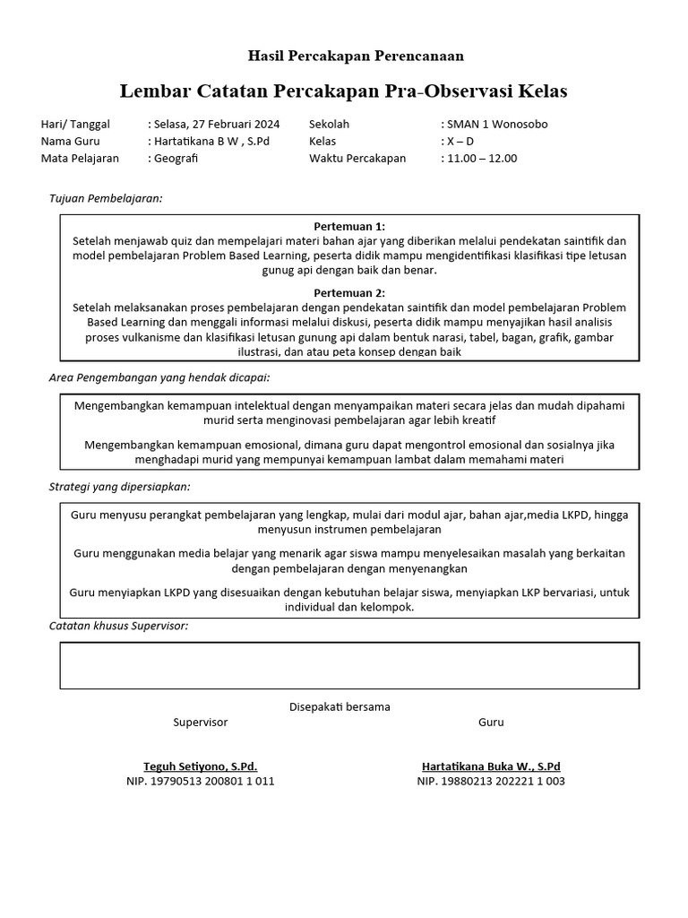 FORM Contoh Pra Observasi Pasca Tindak Lanjut Umar H | PDF