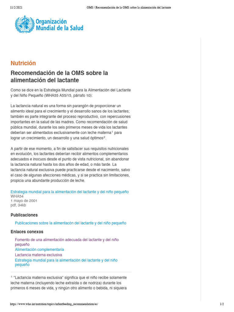 Anexo_01_Recomendación_de_la_OMS_sobre_la_alimentación_del_lactante_OMS | PDF | Amamantamiento ...