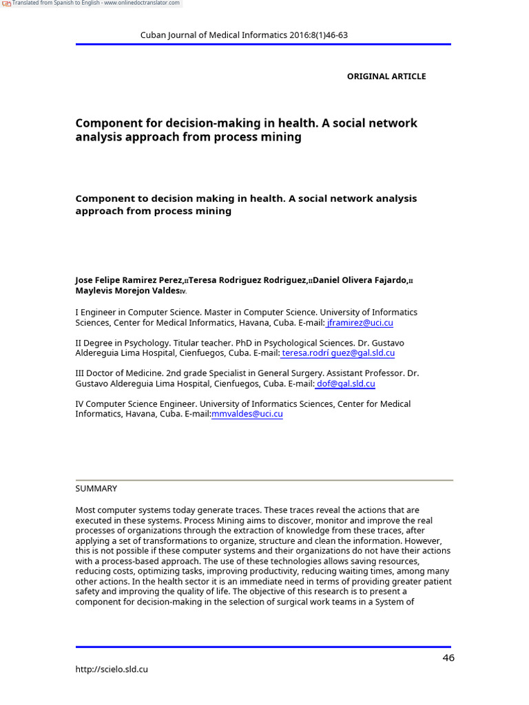 Component For Decision-Making in Health. A Social Network | PDF ...