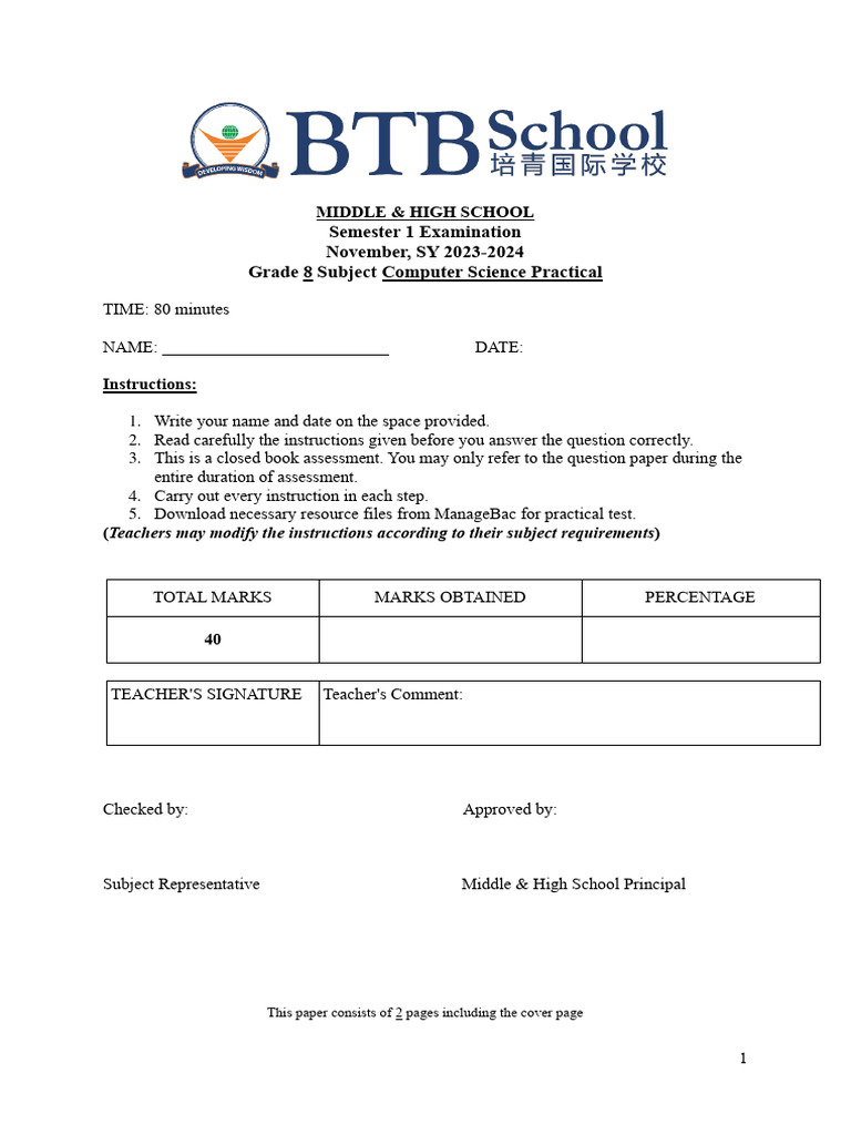 Gr 8 Computer Science Final Test Practical | PDF | Html | Computer File