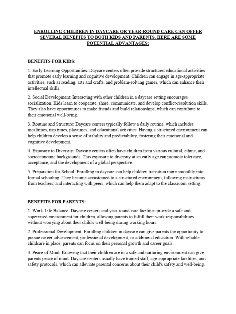 Enrolling Children in Daycare or Year | PDF | Child Care | Child ...
