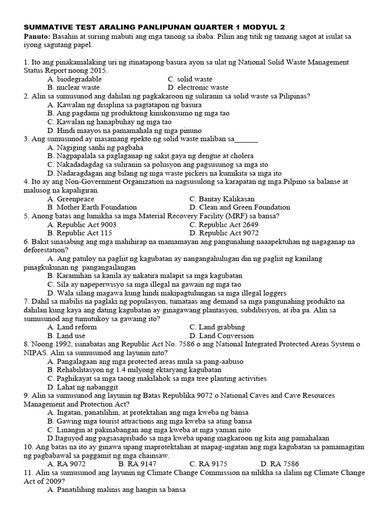 1st Quarter Summative Araling Panlipunan 10 | PDF