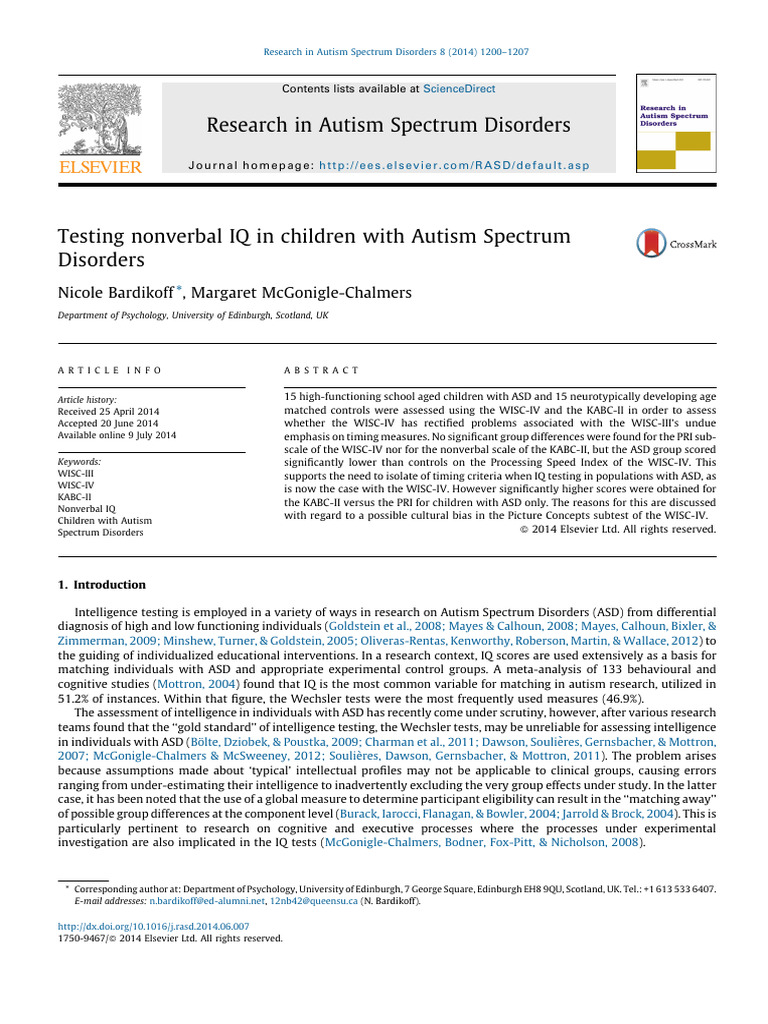Testing Nonverbal IQ in Children With Autism Spectrum | PDF | Wechsler ...