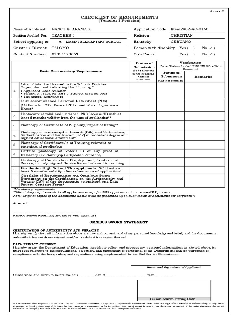 Annex C - Teacher I | PDF | Authentication
