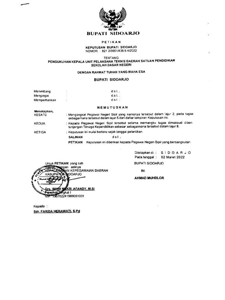 SK Kepala Sekolah Bu Farida | PDF