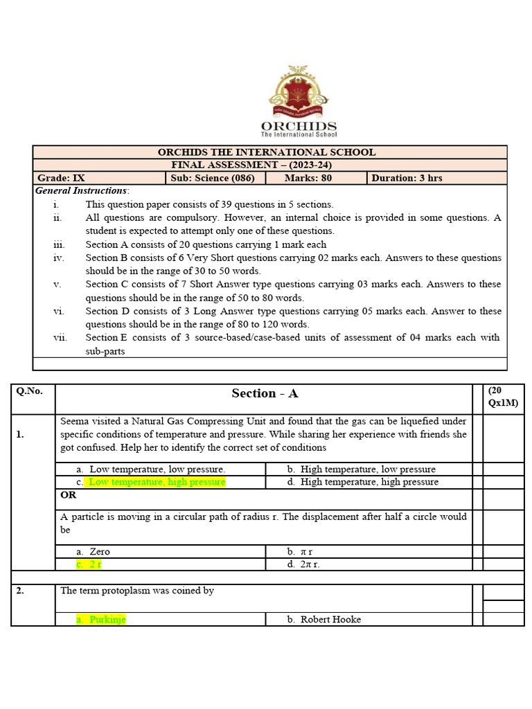Grade 9 - Science - Final Exam AK | PDF | Muscle
