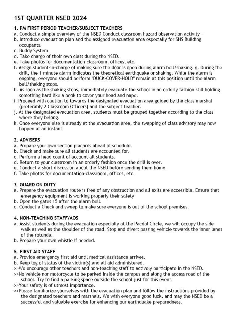 NSED 2024: 1st Quarter Drill Overview | PDF