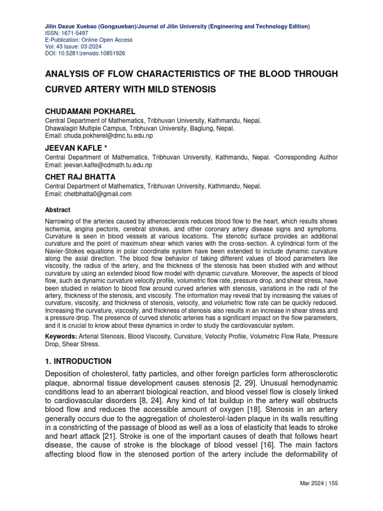 Analysis of Flow Characteristics of The Blood Through Curved Artery ...