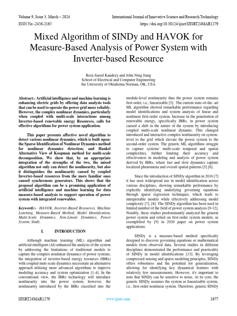 Mixed Algorithm of SINDy and HAVOK For Measure-Based Analysis of Power System With Inverter ...