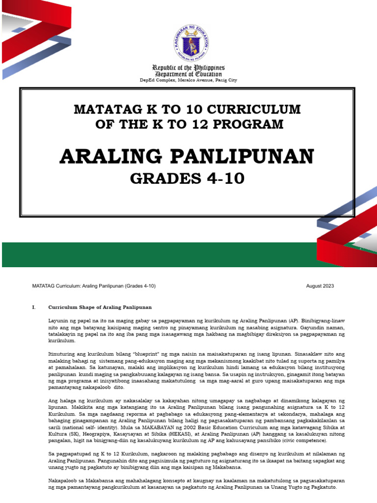 FINAL MATATAG Araling Panlipunan CG 2023 Grades 4-10 | PDF