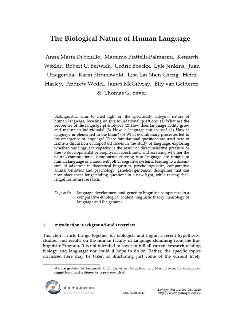 Biological Nature of Human Language | PDF | Linguistics | Gene