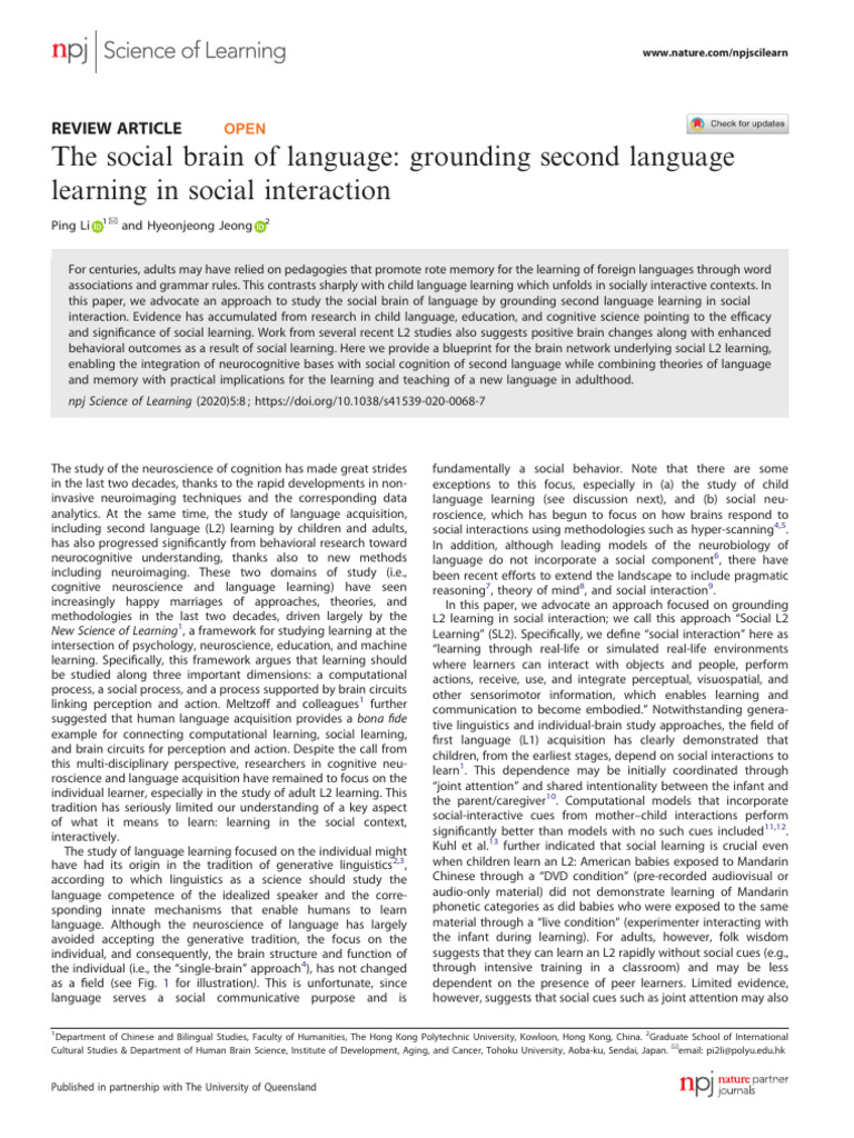 Social Interaction in Second Language Learning | PDF | Learning | Second Language