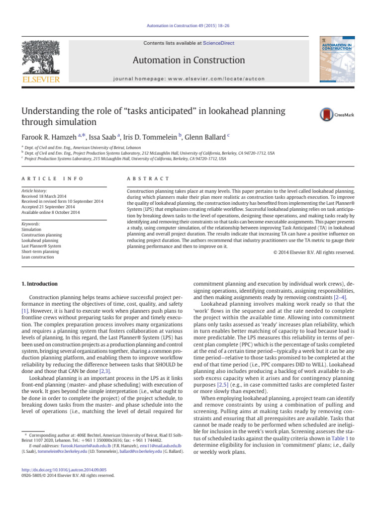 Understanding The Role of "Tasks Anticipated" in Lookahead Planning ...