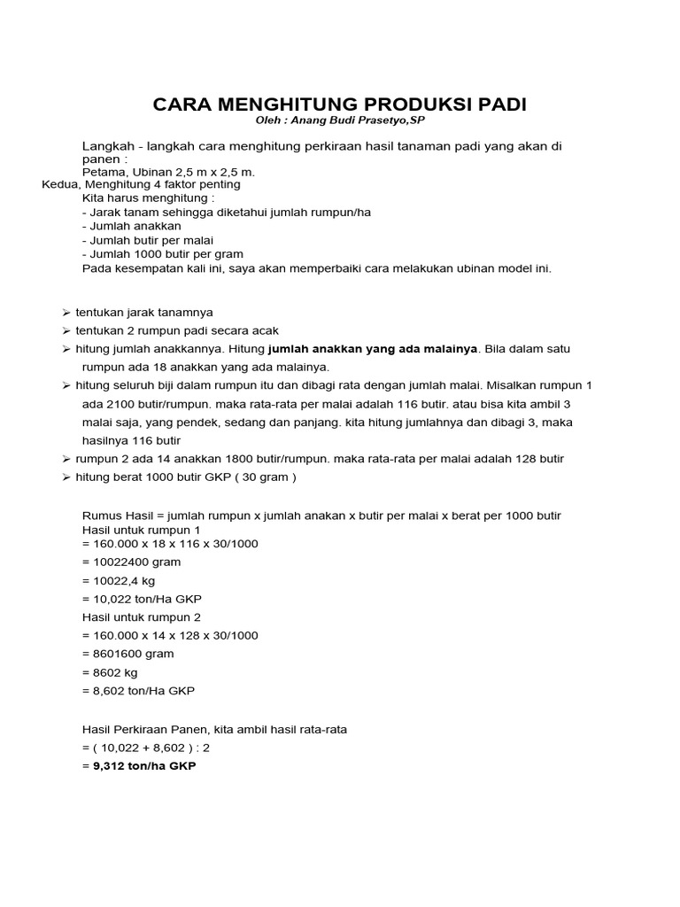 CARA MENGHITUNG PRODUKSI PADI | PDF