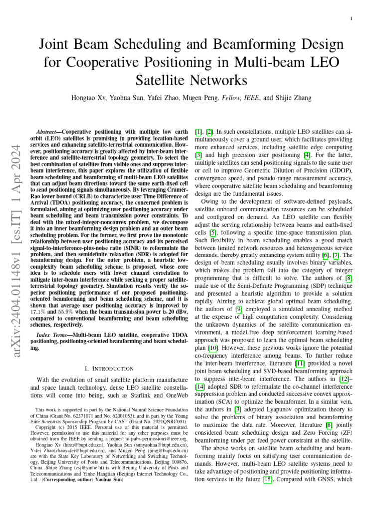 Joint Beam Scheduling and Beamforming Design For Cooperative Positioning in Multi-Beam LEO ...